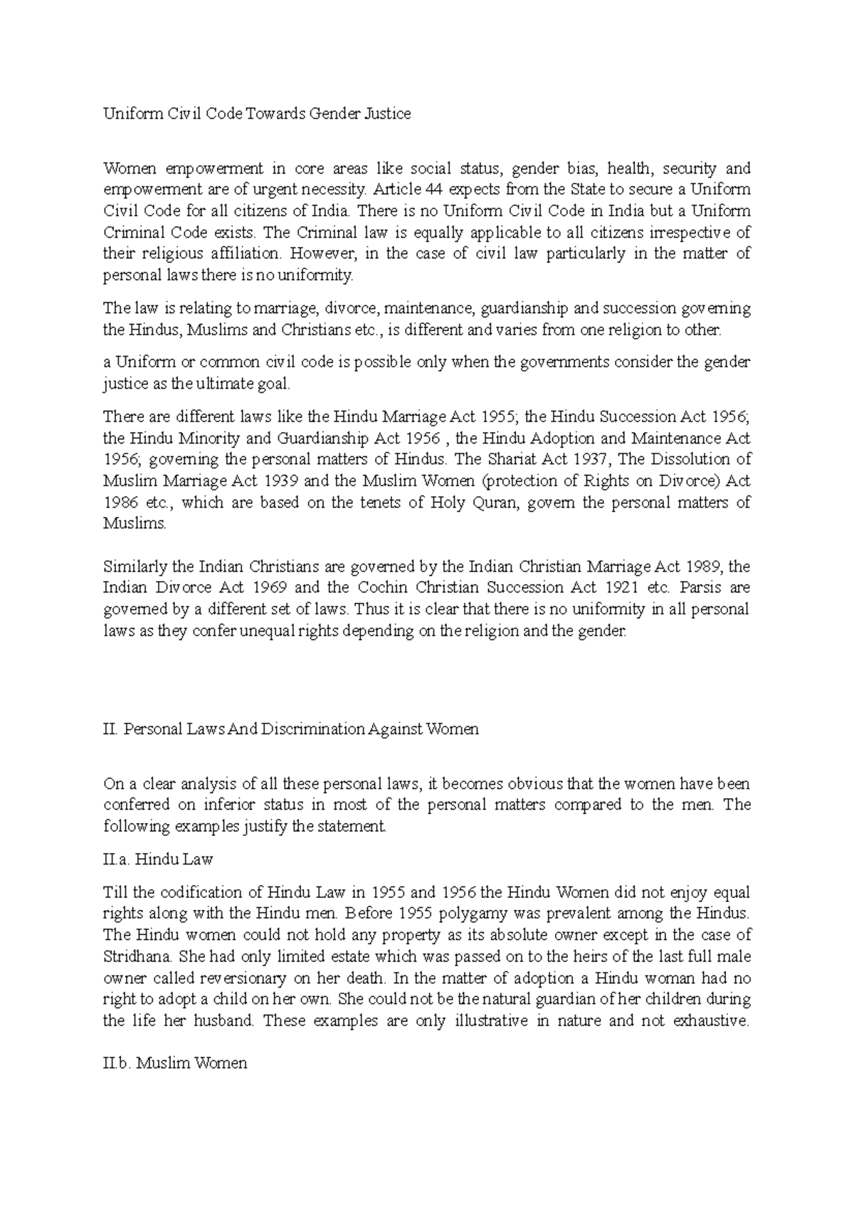 Uniform civil code and gender justice - Uniform Civil Code Towards ...