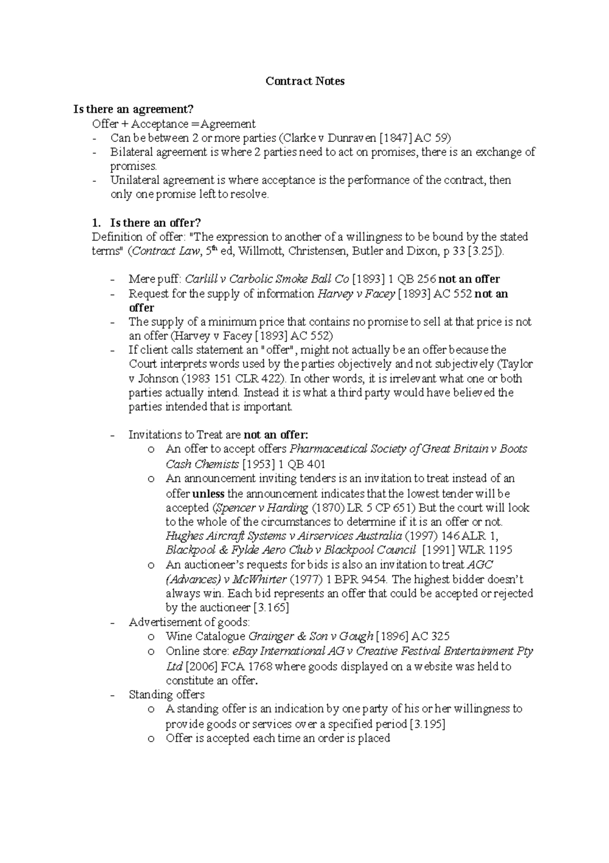 Week 1 Lecture Notes: LLB202 Intro to Contract Law in Qld - Studocu