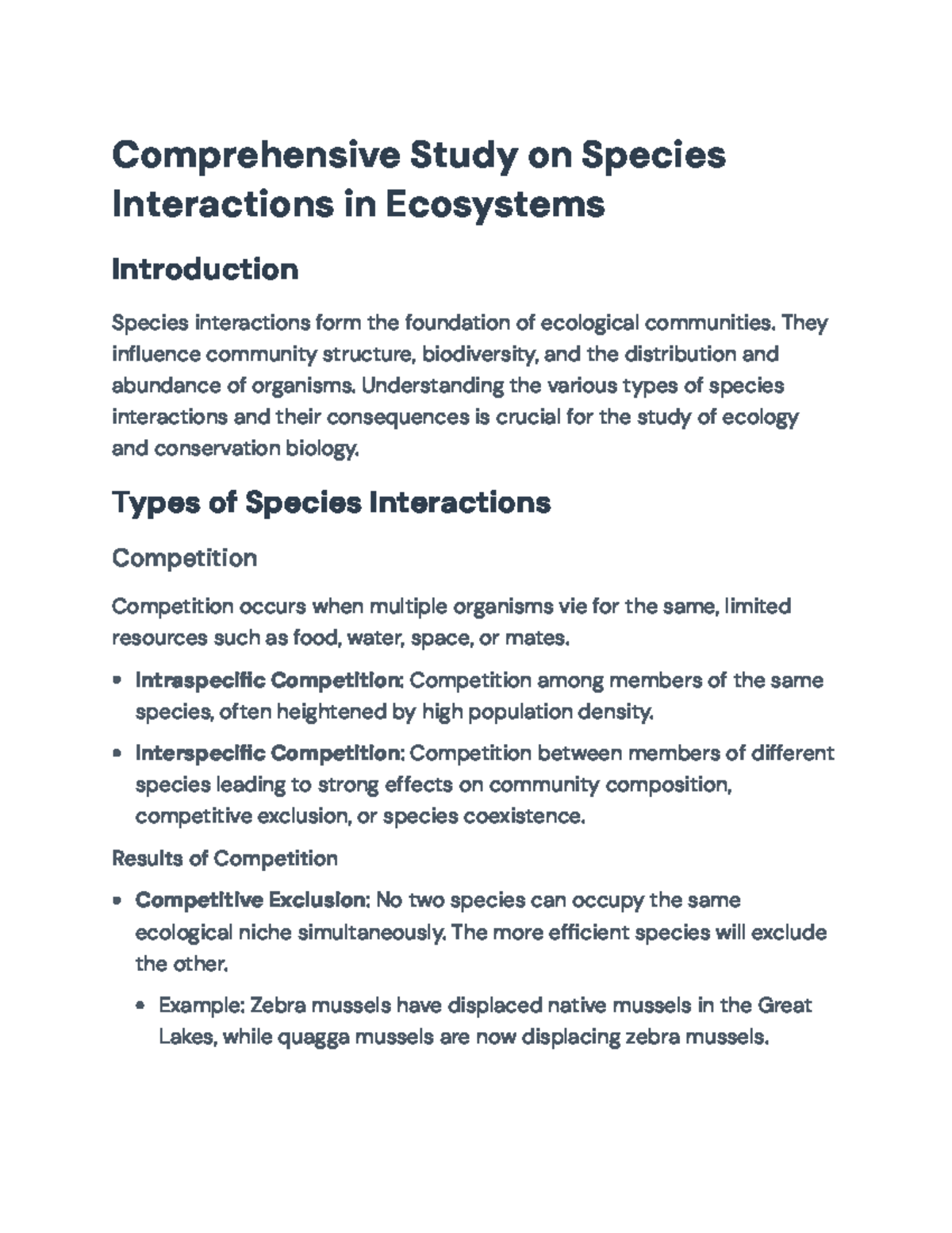 Comprehensive Study on Species Interactions in Ecosystems - ECO 101 ...