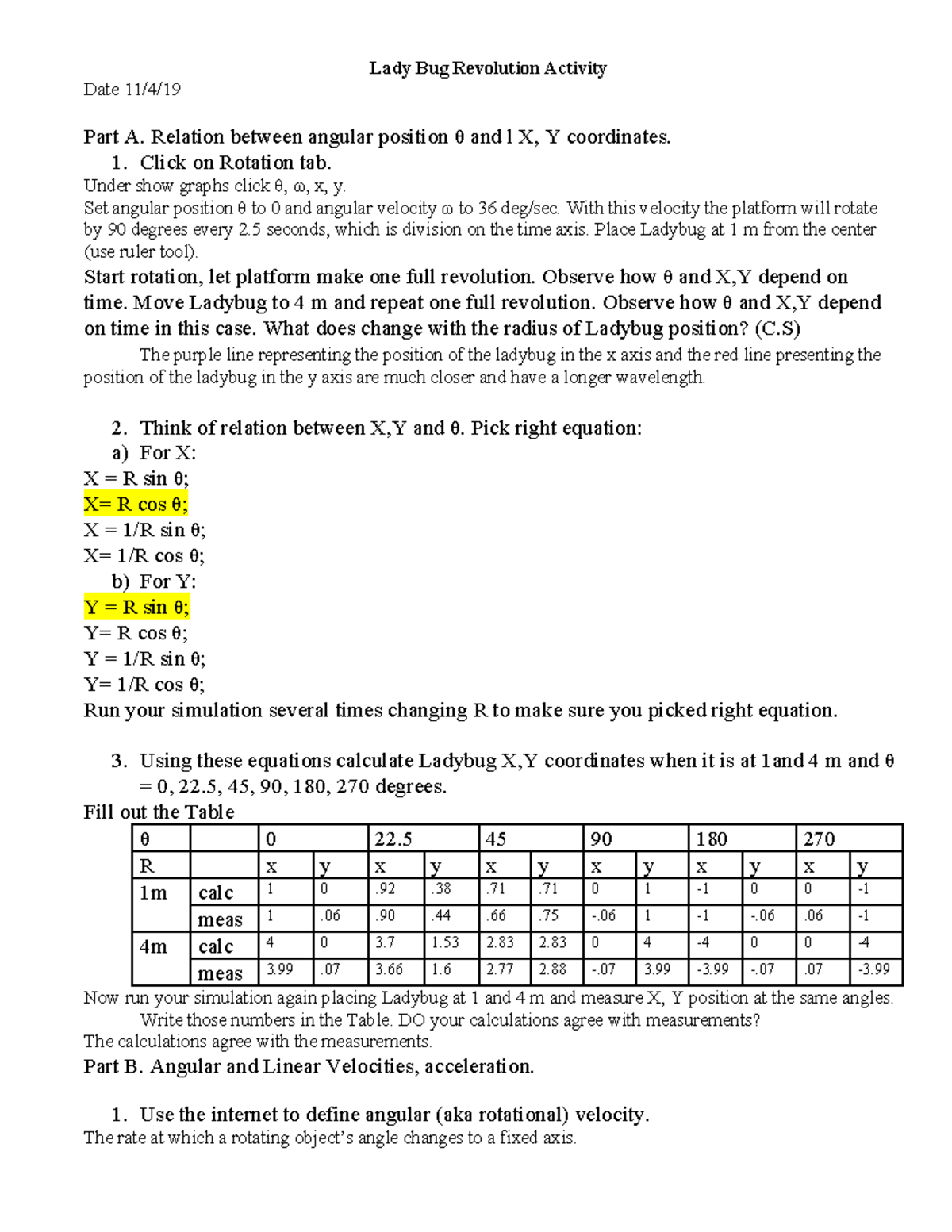 Lady Bug Rotational Motion Lab: Analyzing Angular Position & Velocity - Studocu