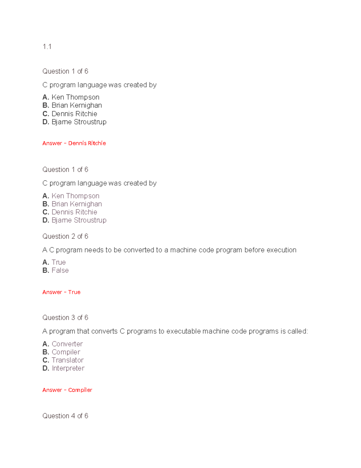 C Programming Quiz Questions and Answers (CS101) - Studocu
