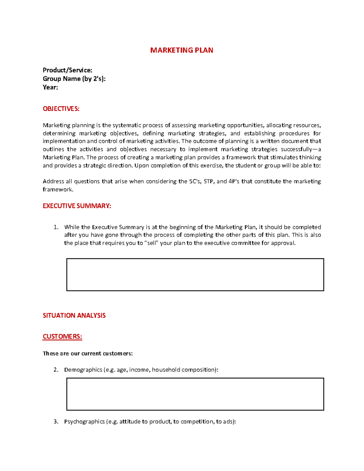 Marketing Plan for Third-Year Students: Framework and Strategies - Studocu