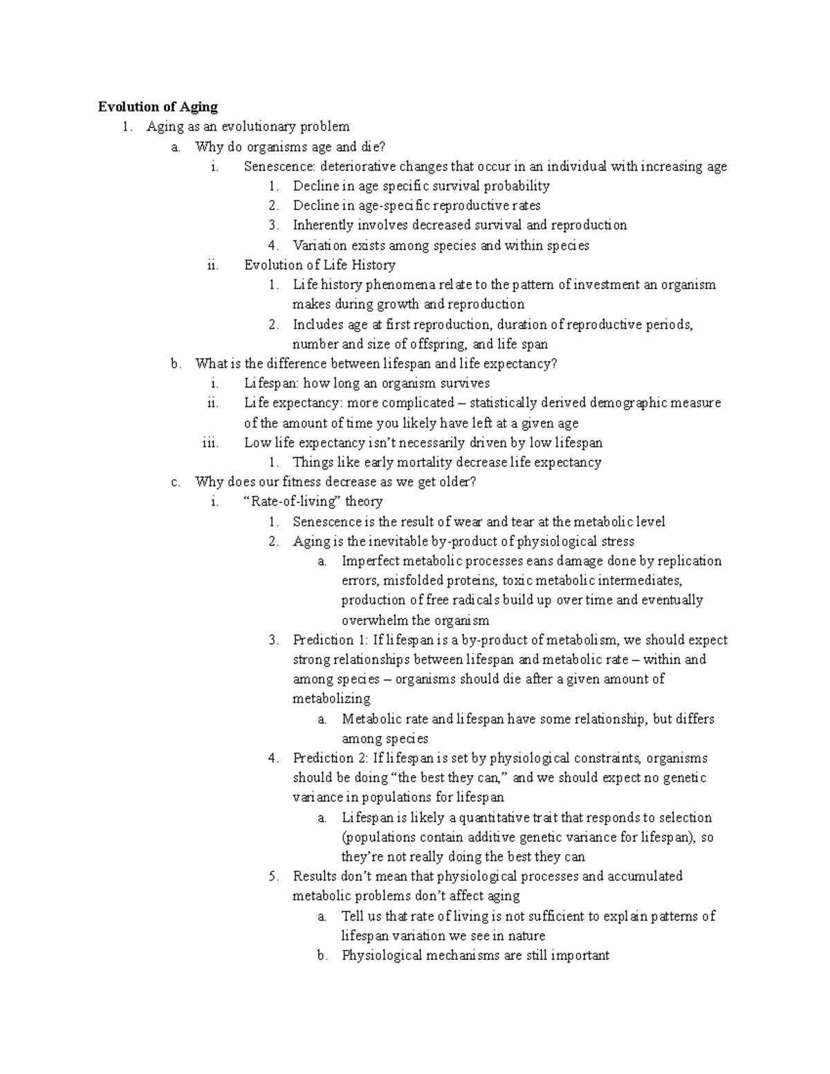 Evolution of Aging: Study Guide on Senescence and Life History - Studocu