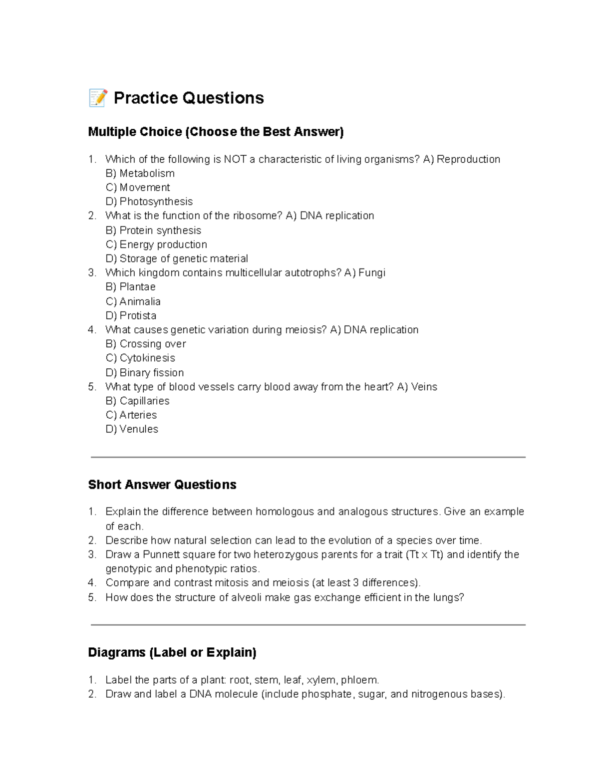 Biology 101: Practice Questions & MCQs for Exam Preparation - Studocu