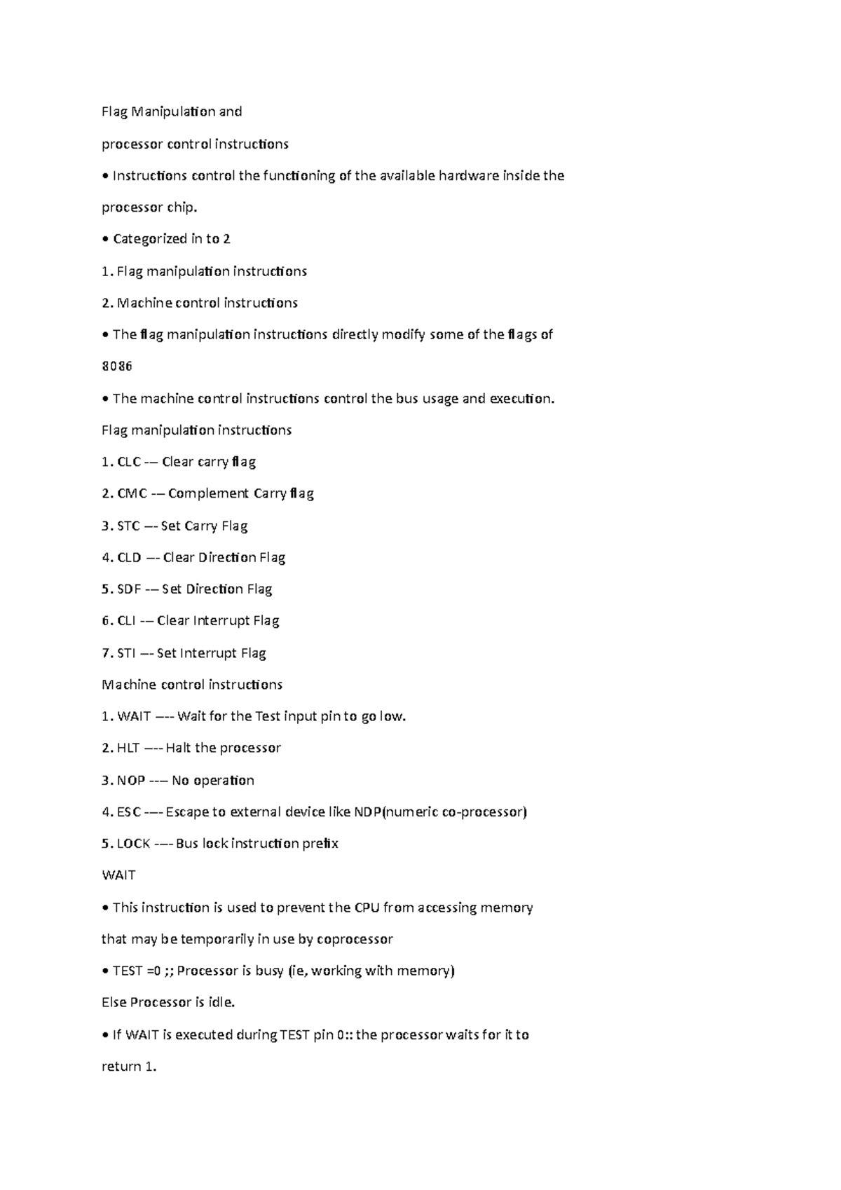 FLAG Manipulation AND Processor Control Instructions IN 8086 - Flag ...
