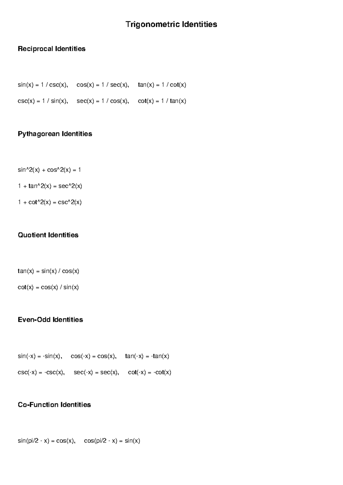Trigonometric Identities: Comprehensive Guide to Reciprocal ...