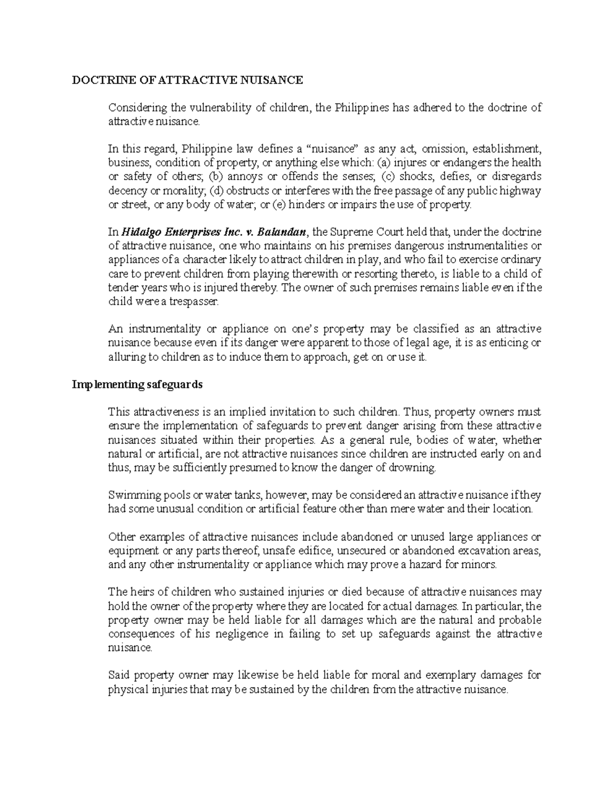 HIDALGO ENTERPRISES, INC. vs. GUILLERMO BALANDAN: Doctrine of ...