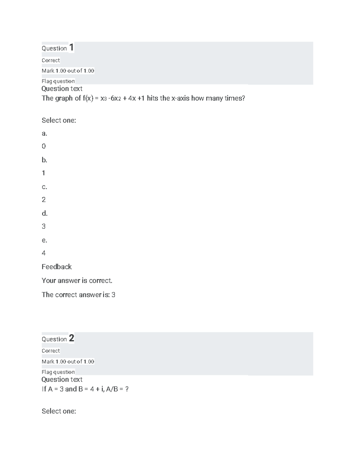Math 1201-01 Graded Quiz Unit 3 - Question 1 Correct Mark 1 out of 1 ...