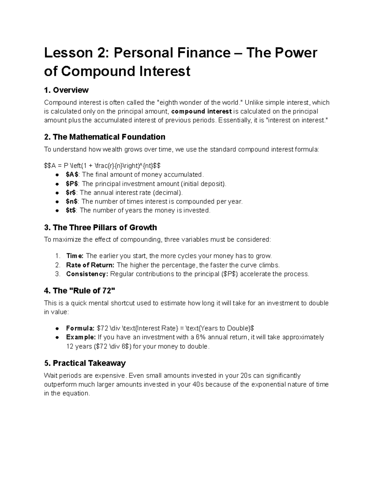 Lesson 2: Personal Finance - Understanding Compound Interest - Studocu