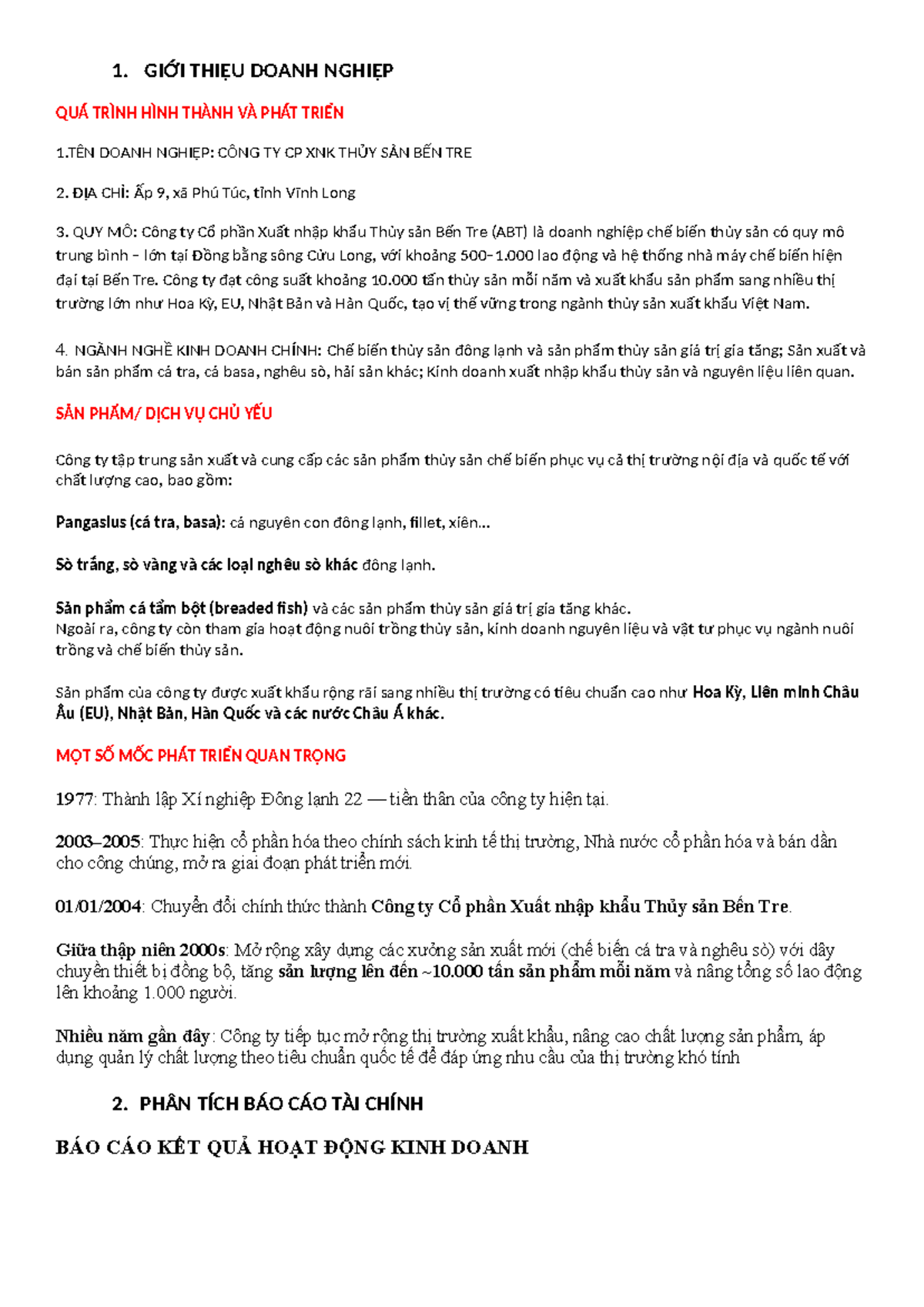 Phân Tích Tài Chính Công Ty CP XNK Thủy Sản Bến Tre - CBDVVCSAJKCVF ...