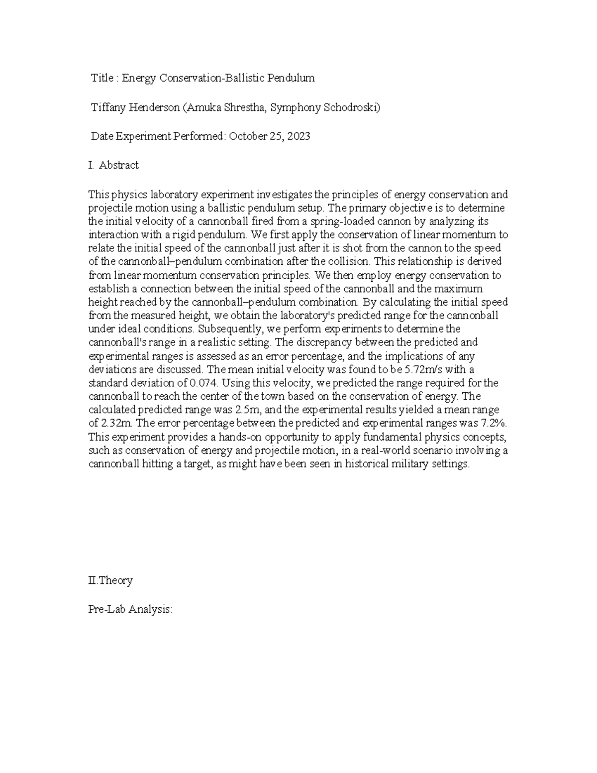 Physics Lab Report 6: Energy Conservation & Projectile Motion Analysis ...
