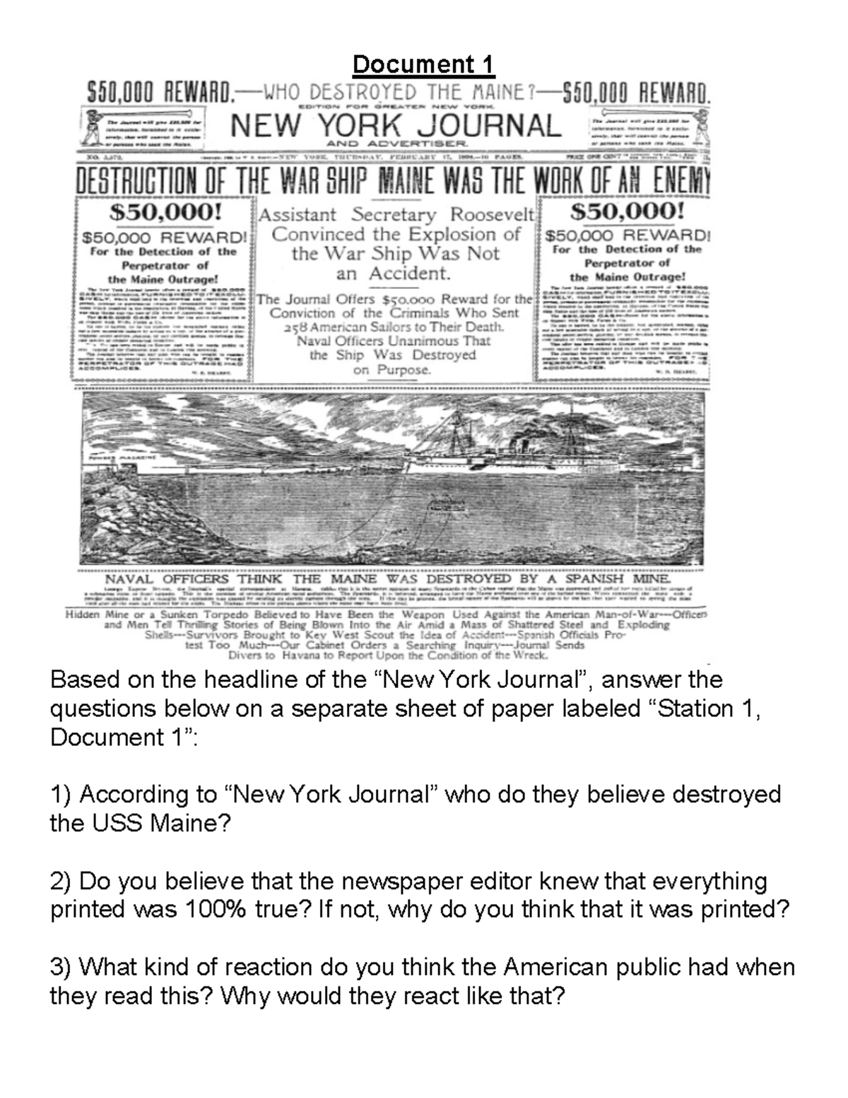 Yellow journalism assignment (dragged) - Based on the headline of the ...
