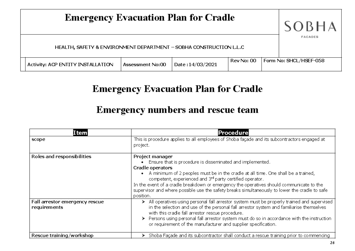Emergency Evacuation Plan for Cradle - HSE Dept. SOPHA CONSTRUCTION ...