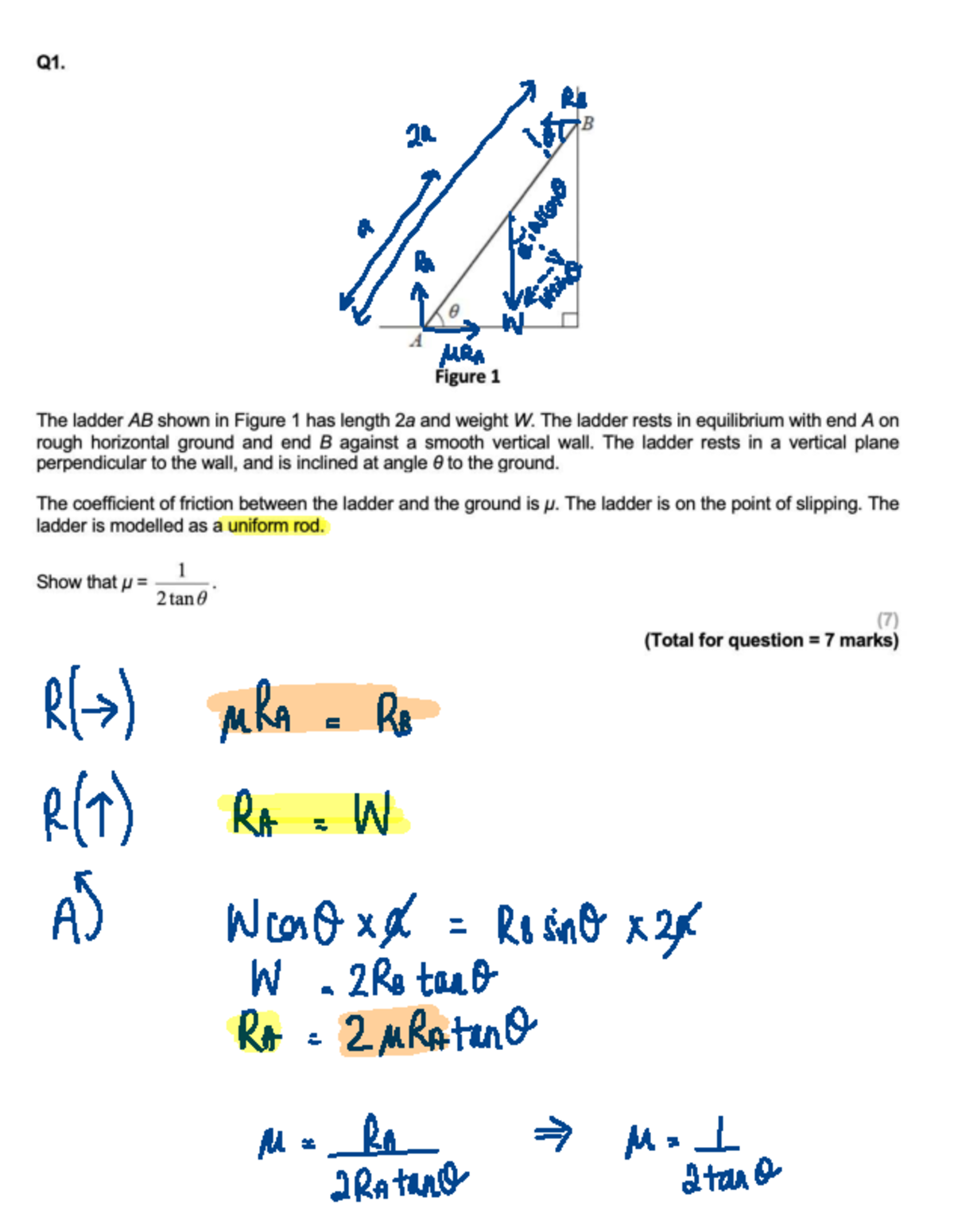 Mechanics A - Worked solutions for friction and motion problems - Studocu