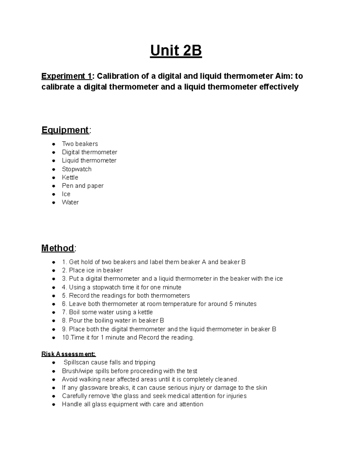 Chemistry 101: Unit 2B - Calibration of Digital and Liquid Thermometers ...