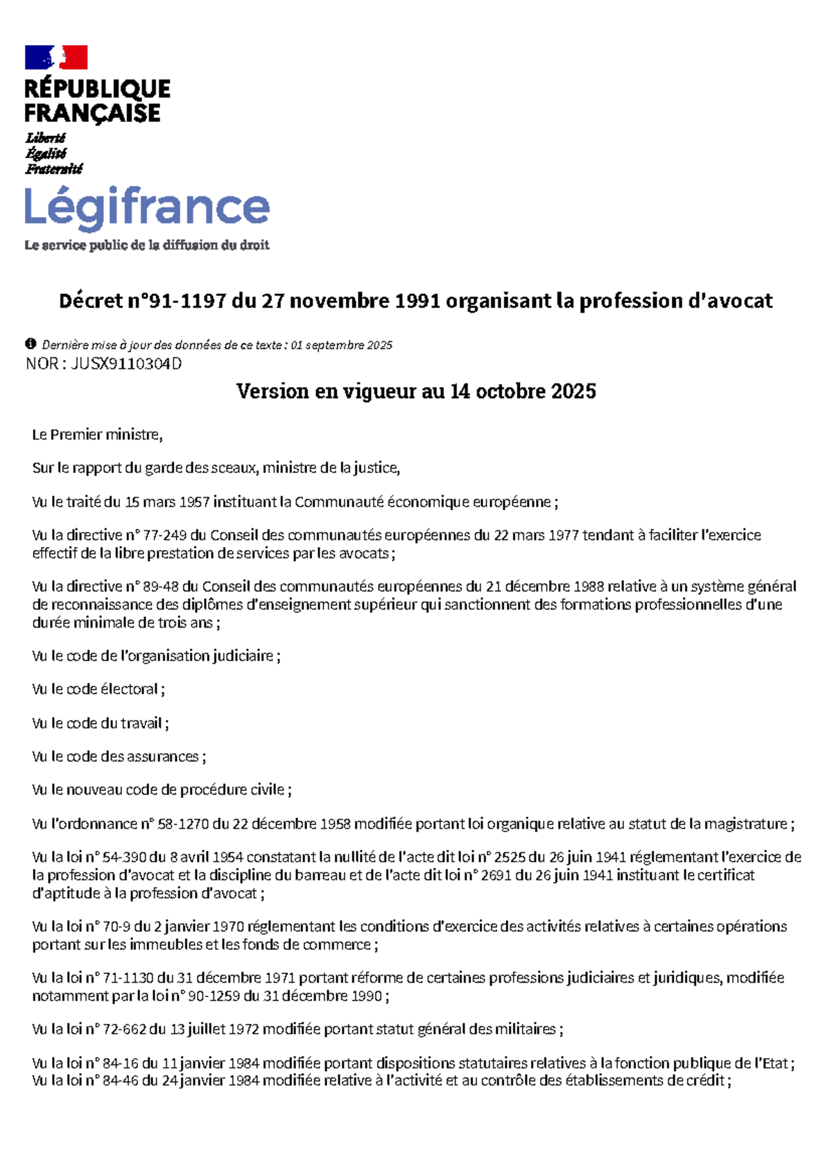 Dcret Du 27 Novembre 1991