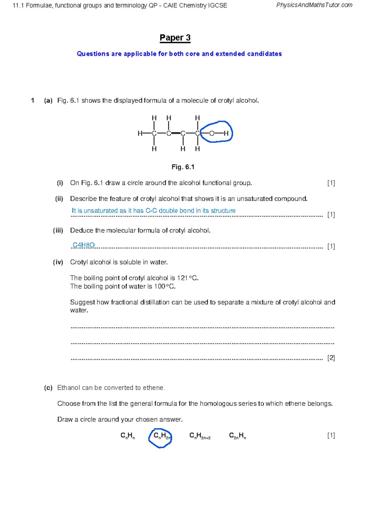 11.2 Naming Organic Compounds QP - CAIE Chemistry IGCSE - Studocu