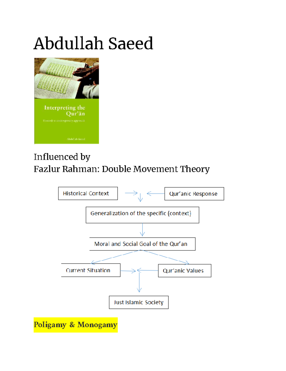 Abdullah Saeed's Influence on Fazlur Rahman's Double Movement Theory: A ...