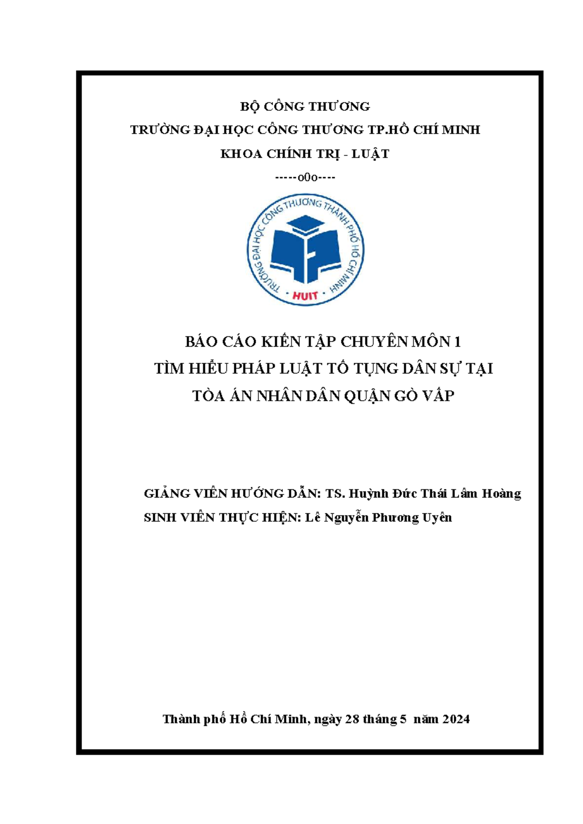 Báo cáo Kiến Tập Chuyên Môn 1: Pháp Luật Tố Tụng Dân Sự Tại Tòa Án Nhân ...