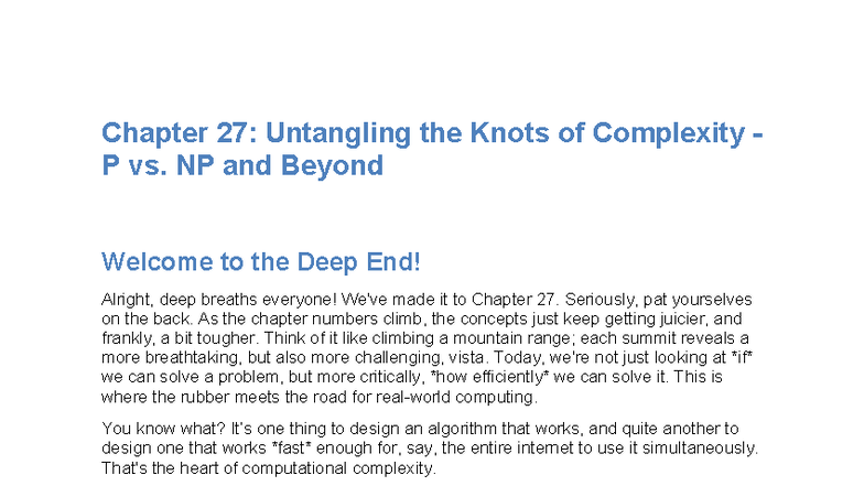 Chapter 27: Decoding Complexity Theory - P vs. NP Explained - Studocu