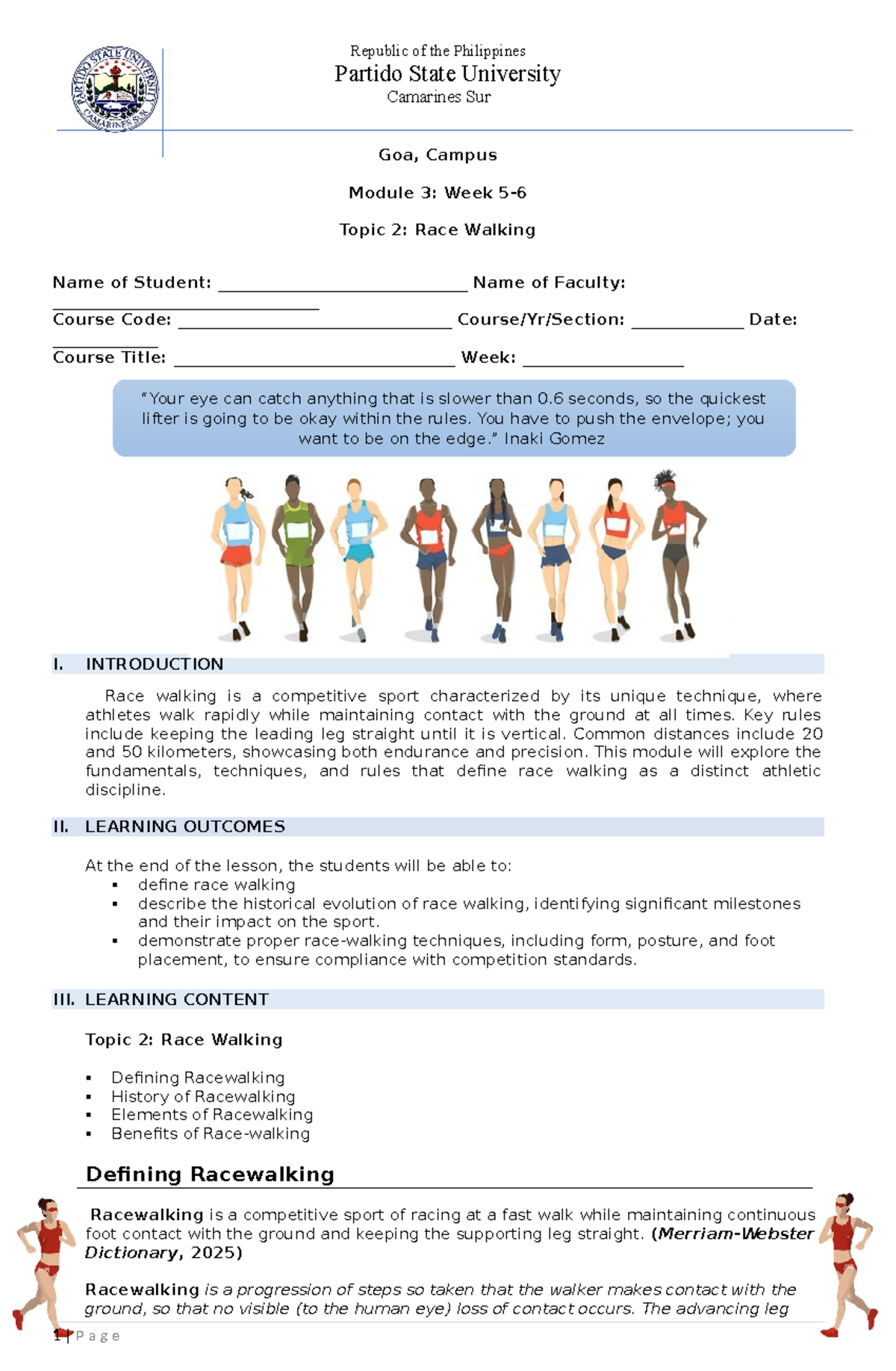 Module-3: Race Walking Overview & Key Techniques - Studocu