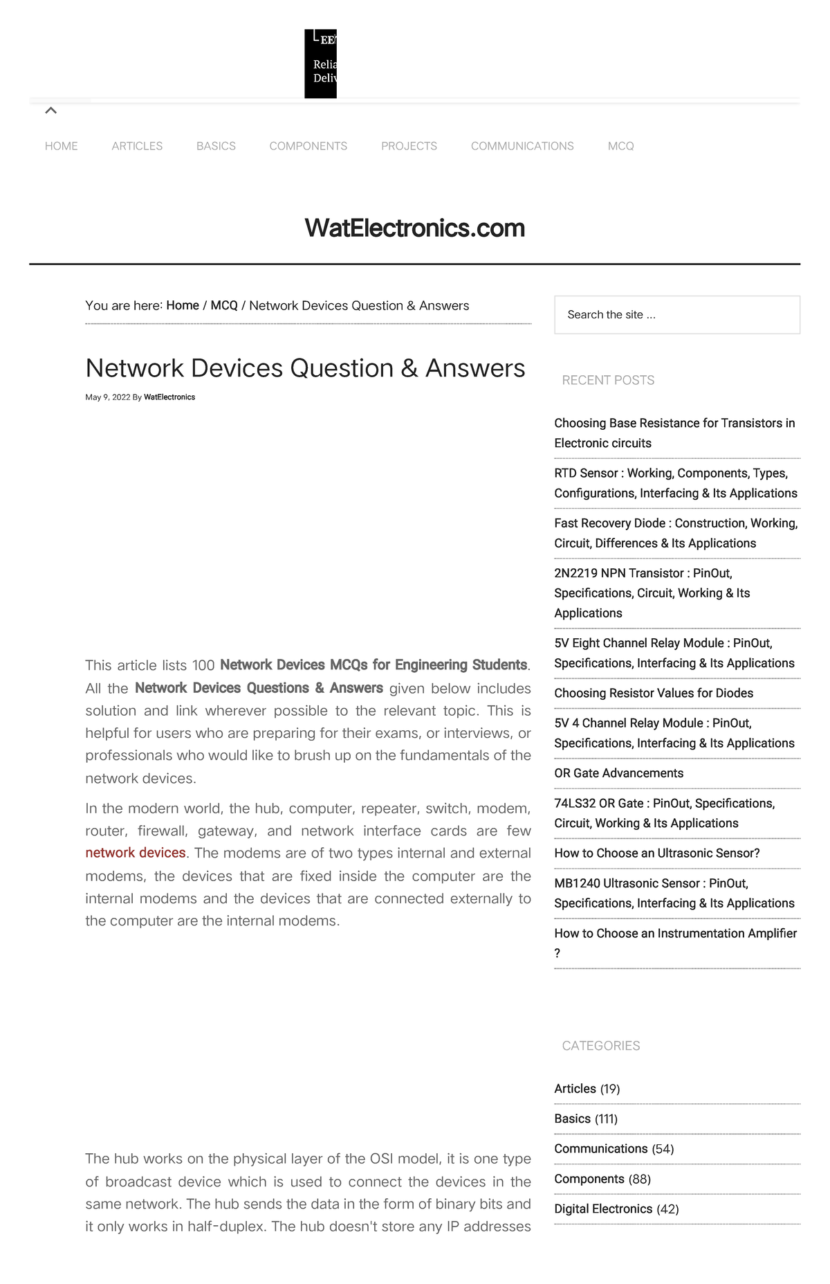 100 MCQs on Network Devices with Answers for Exam Prep - Studocu