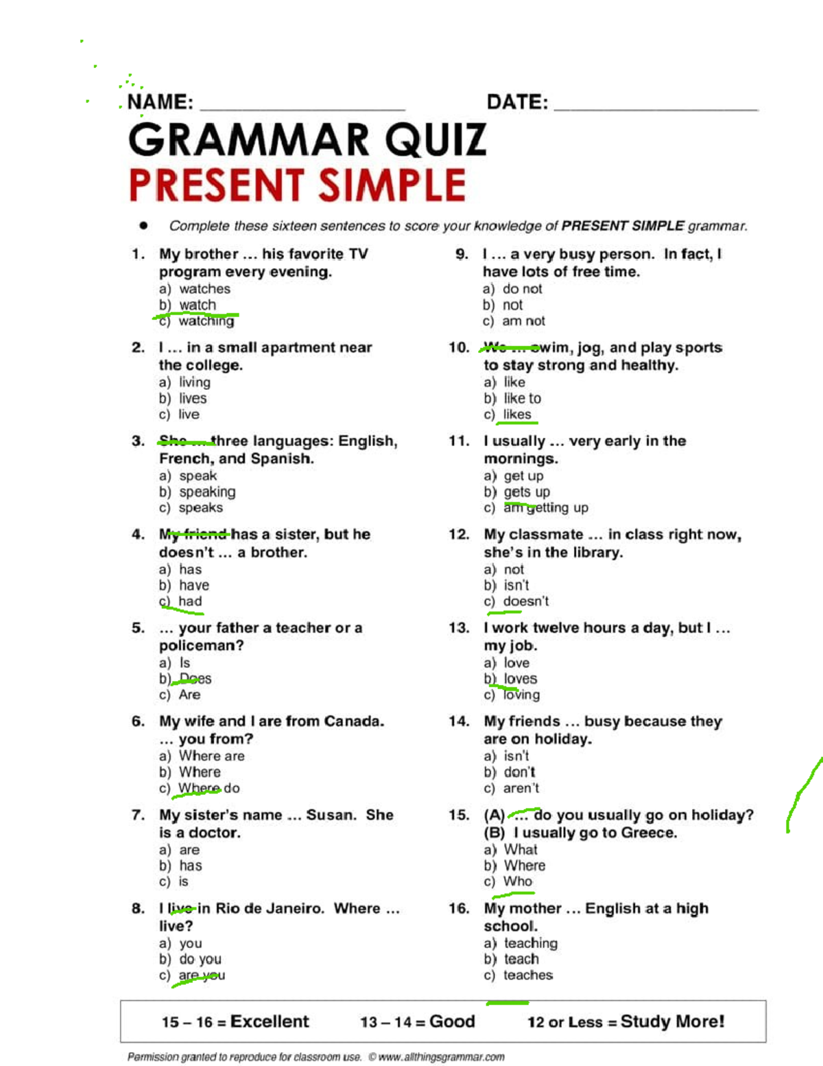 Derecho Civil y Familiar: Grammar Quiz on Present Simple - Studocu