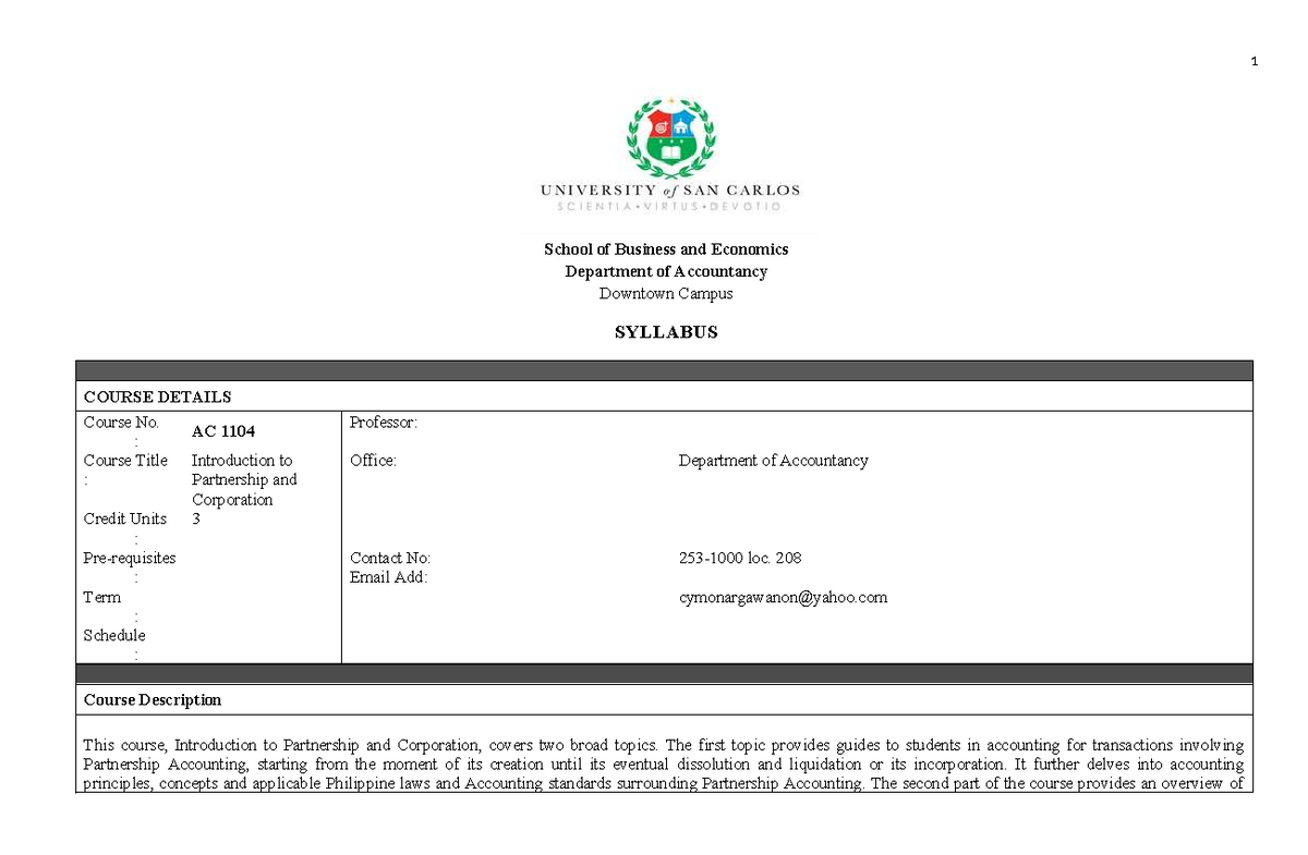 AC 1104 - Syllabus for Introduction to Partnership and Corporation ...