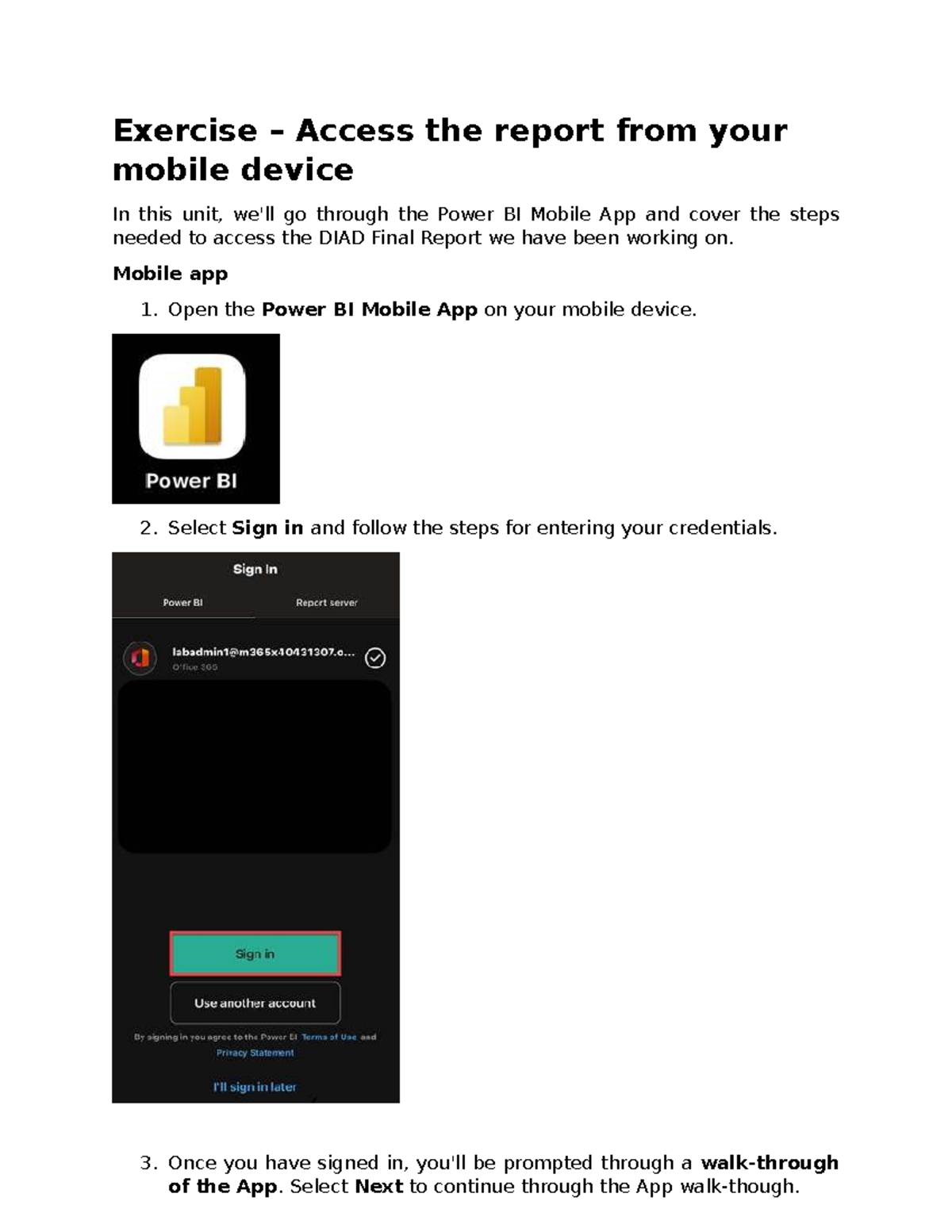 Exercise 4: Accessing the DIAD Final Report via Power BI Mobile App ...