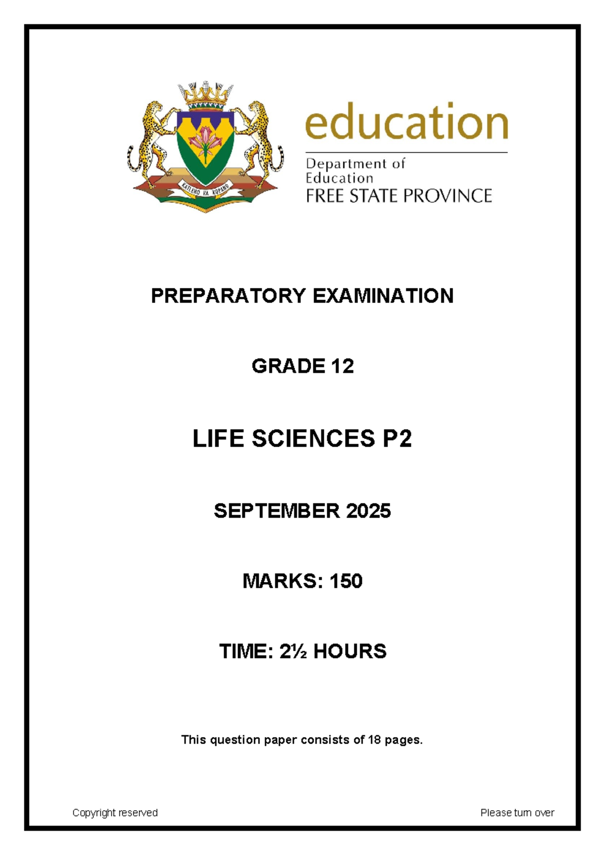Life Sciences P2 Grade 12 Prep Exam September 2025 Question Paper - Studocu