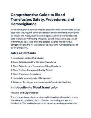 The Blood Transfusion Chain: A Comprehensive Overview (MED 101) - Studocu