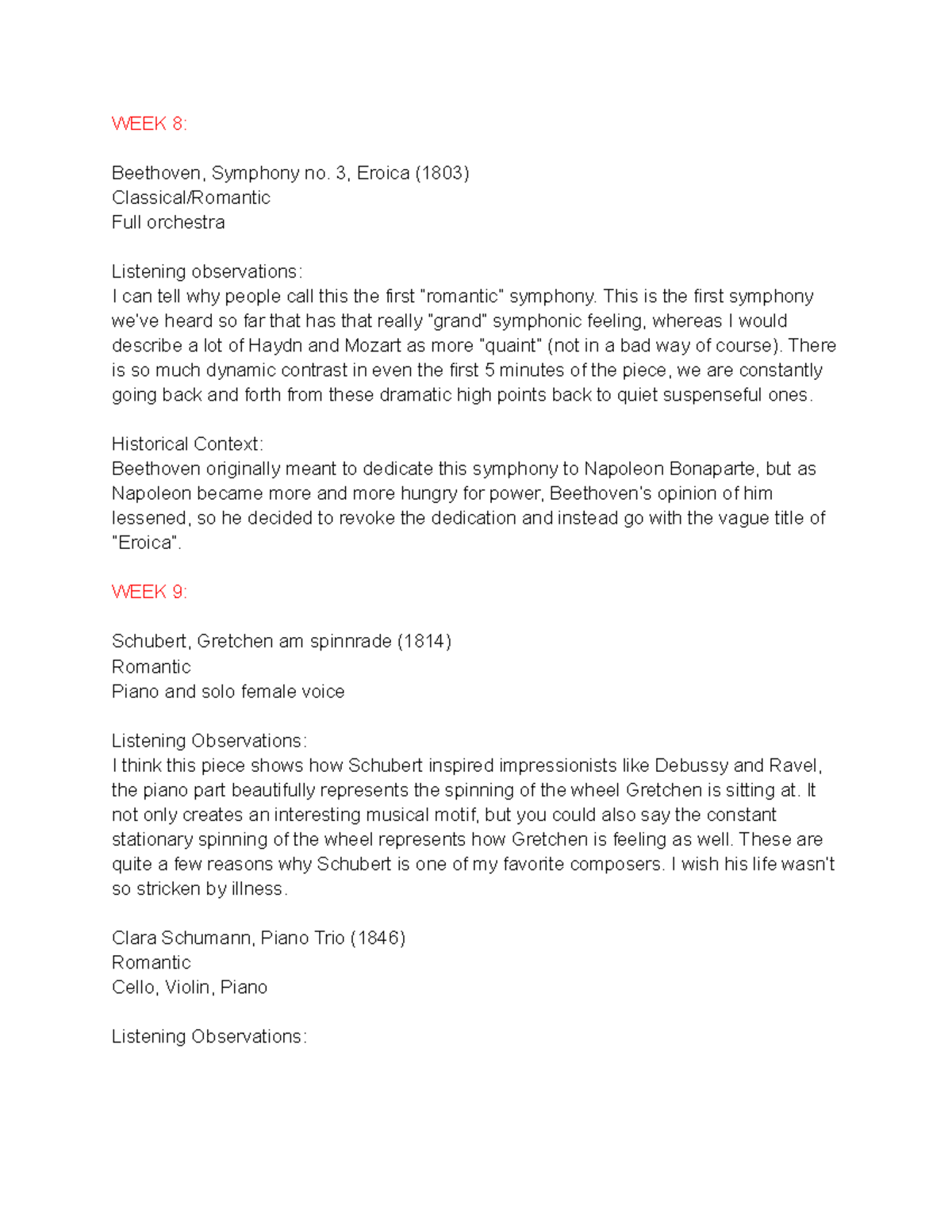 Listening Journal #3: Insights on Classical and Romantic Works - Studocu