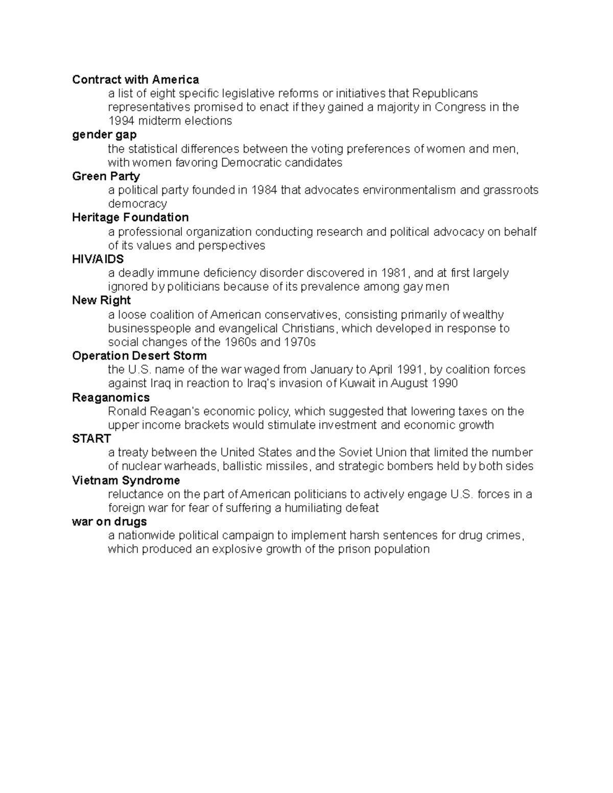 US History Chapter 31 Vocab - Contract with America a list of eight ...