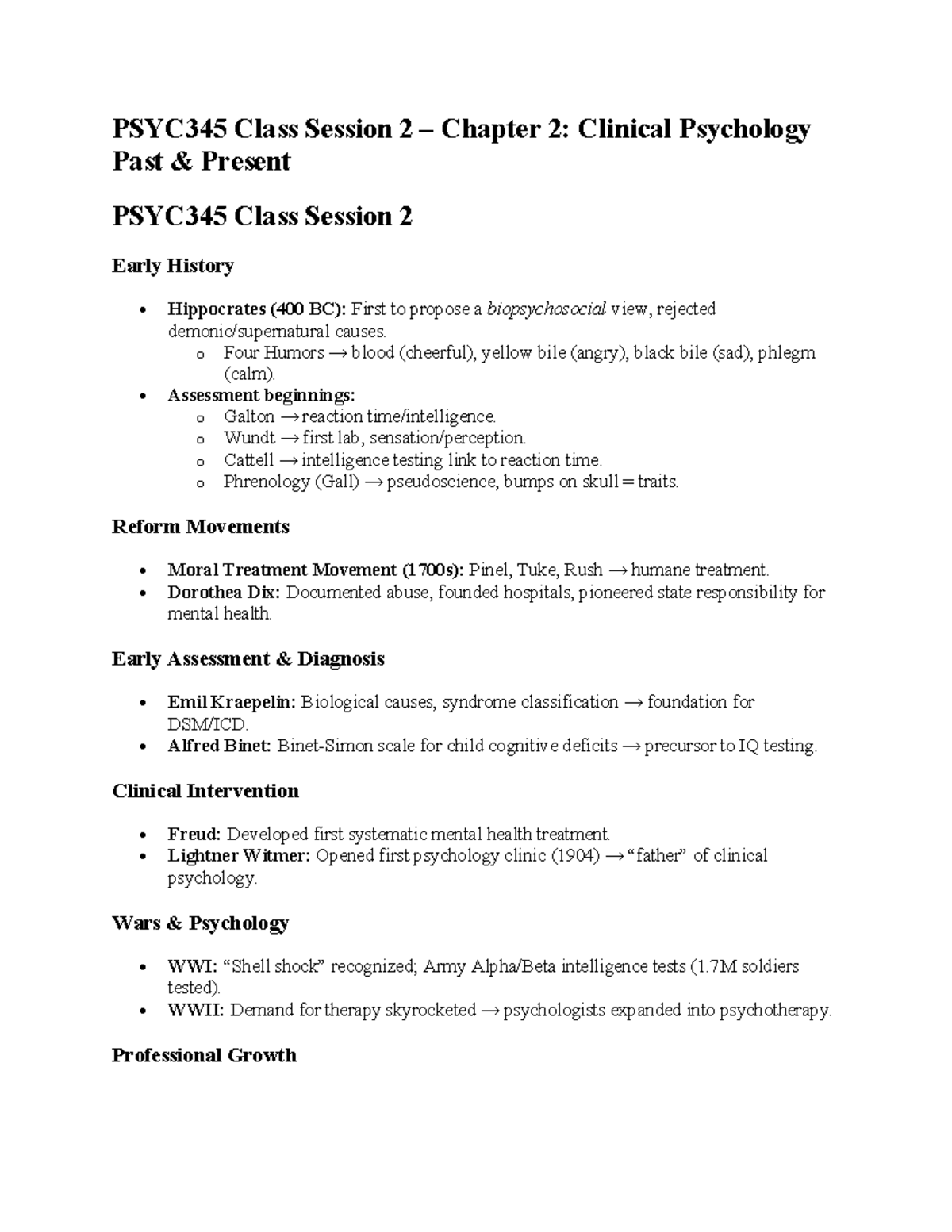 PSYC345 Class Session Notes: Clinical Psychology & Assessment Insights ...