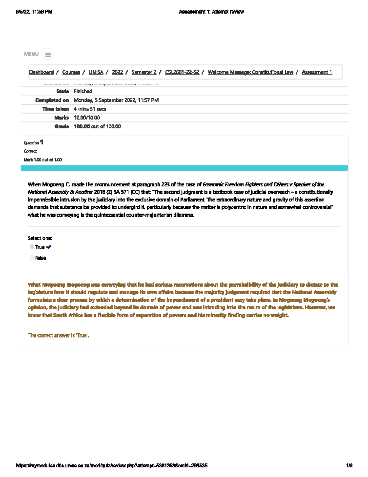 Constitutional LAW Assignment 1 - CSL2601 - Studocu