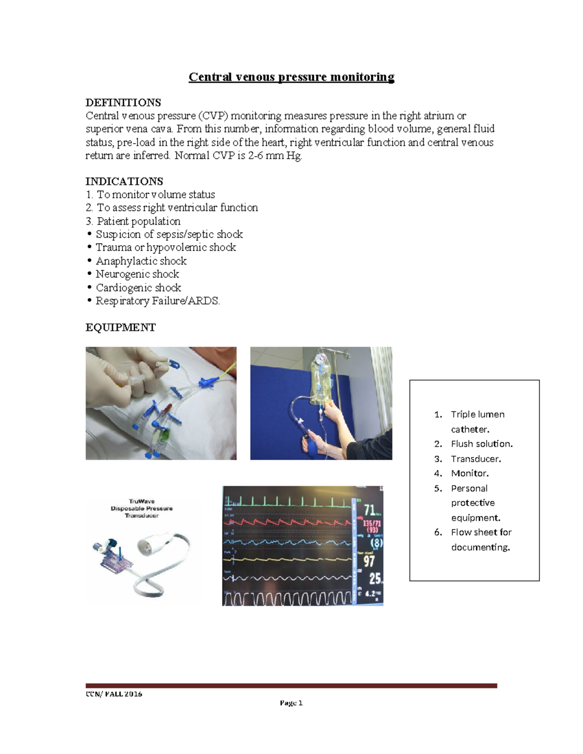 CVP Monitoring Guidelines and Procedures - Fall 2016 - Studocu