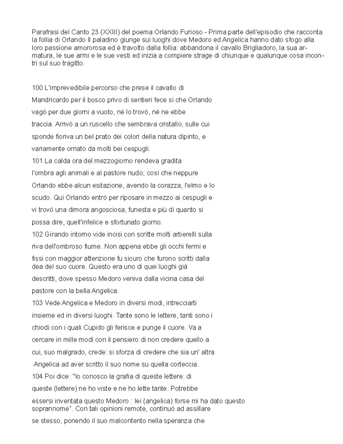 Parafrasi Canto 23 Orlando - Parafrasi del Canto 23 (XXIII) del poema ...