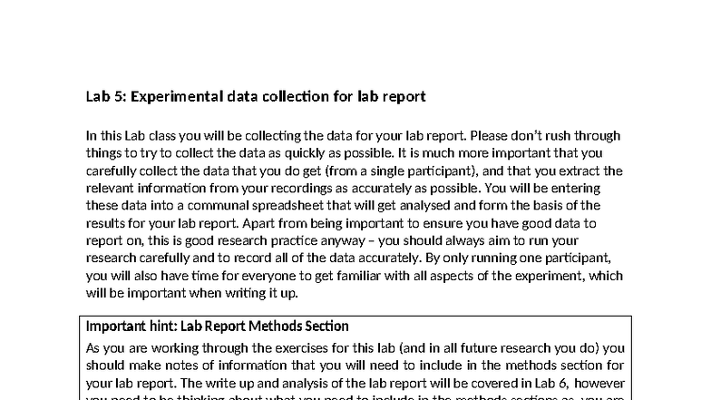 Lab 5: Data Collection for Lab Report in PSYC2300 - Studocu