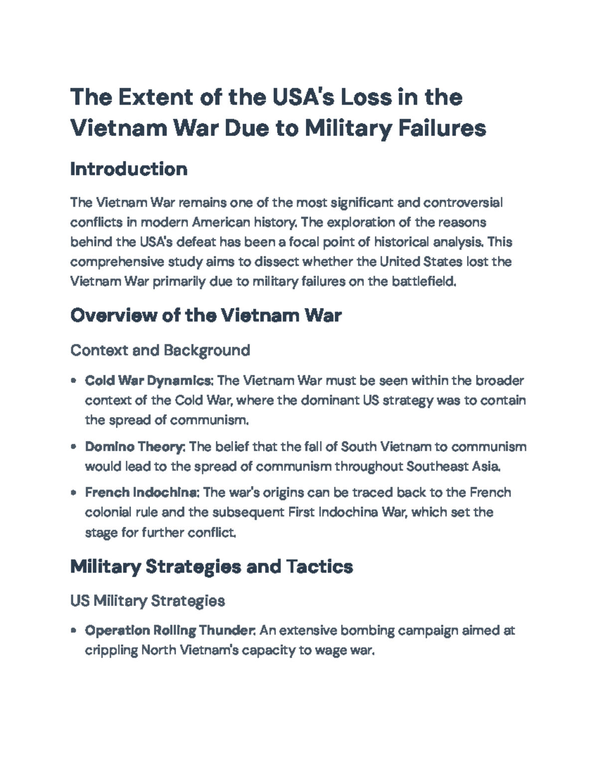 The Extent of USA's Military Failures in the Vietnam War: A Study - The ...