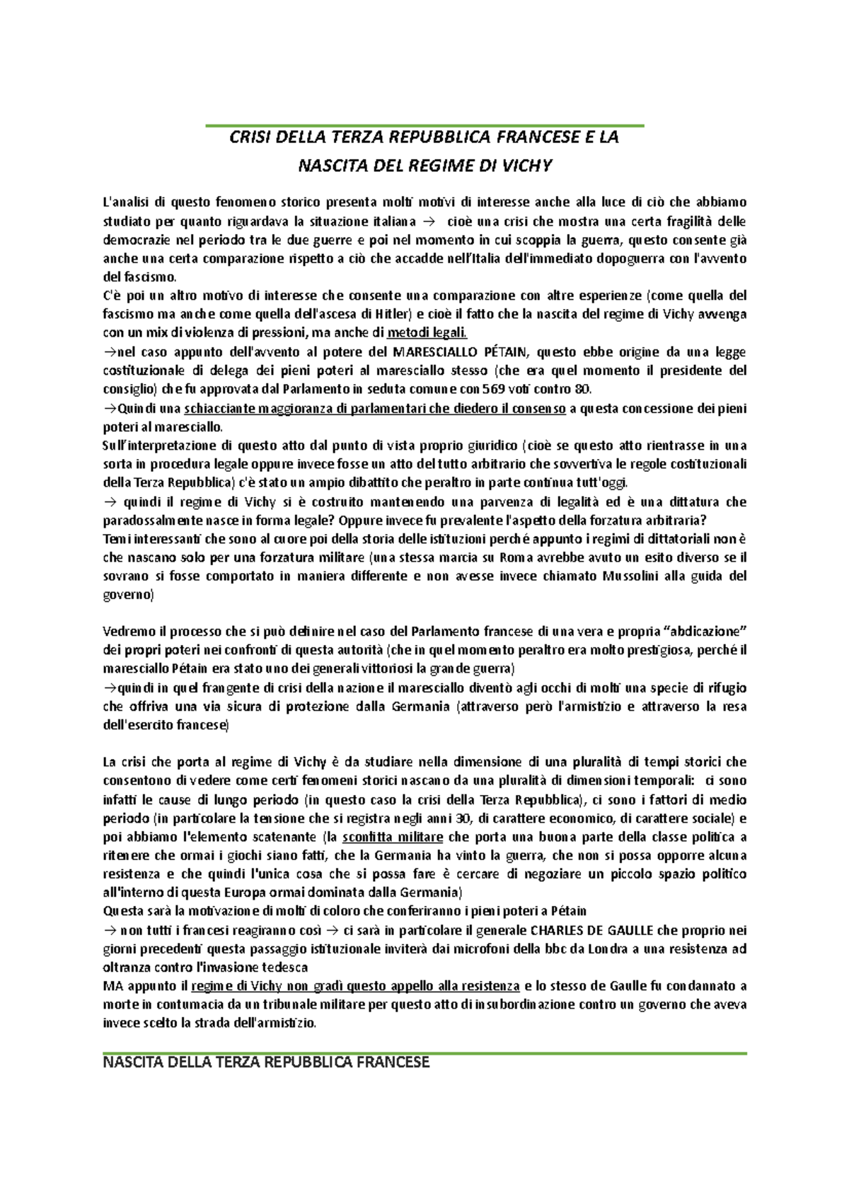 CRISI DELLA TERZA REPUBBLICA FRANCESE E NASCITA DEL REGIME DI VICHY ...
