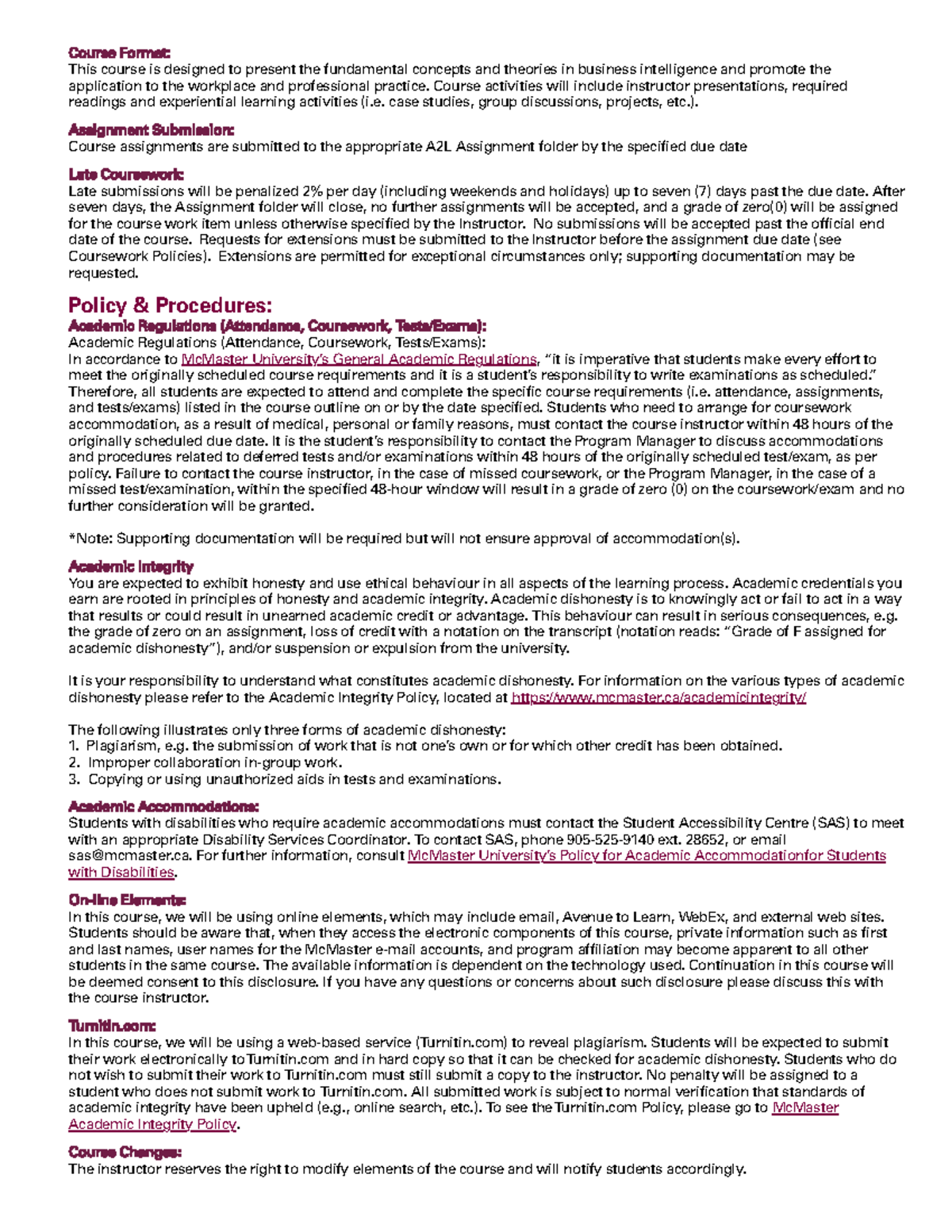 Course Outline: Business Intelligence and Analytics CCE McMaster - Studocu