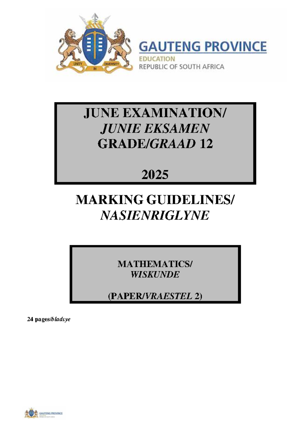 Official Gr12 Mathematics P2 Marking Guidelines June 2025 - Studocu