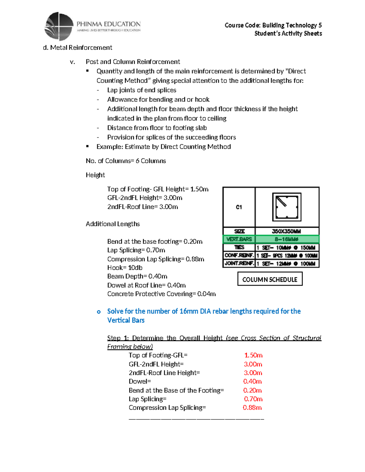 Building Technology 5: Activity Sheets on Metal Reinforcement and ...