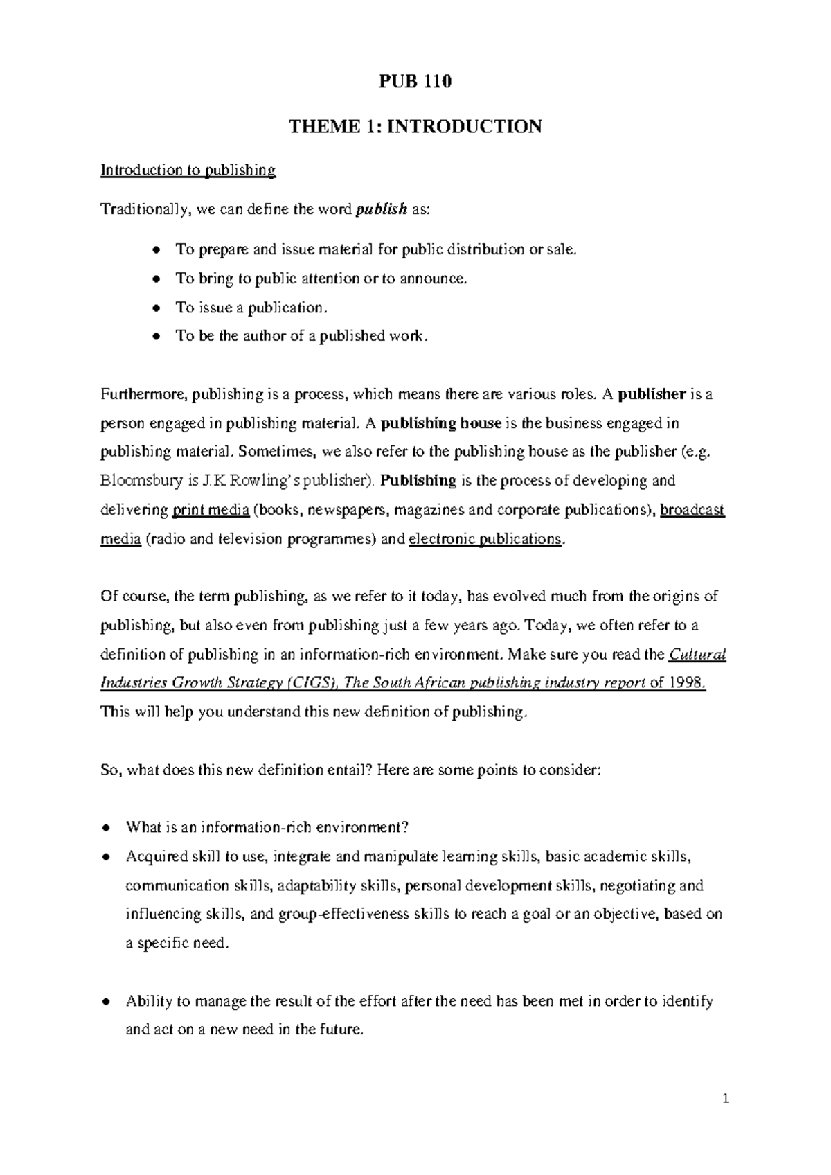 Introduction to Publishing: Key Concepts and Industry Overview (PUB 110 ...