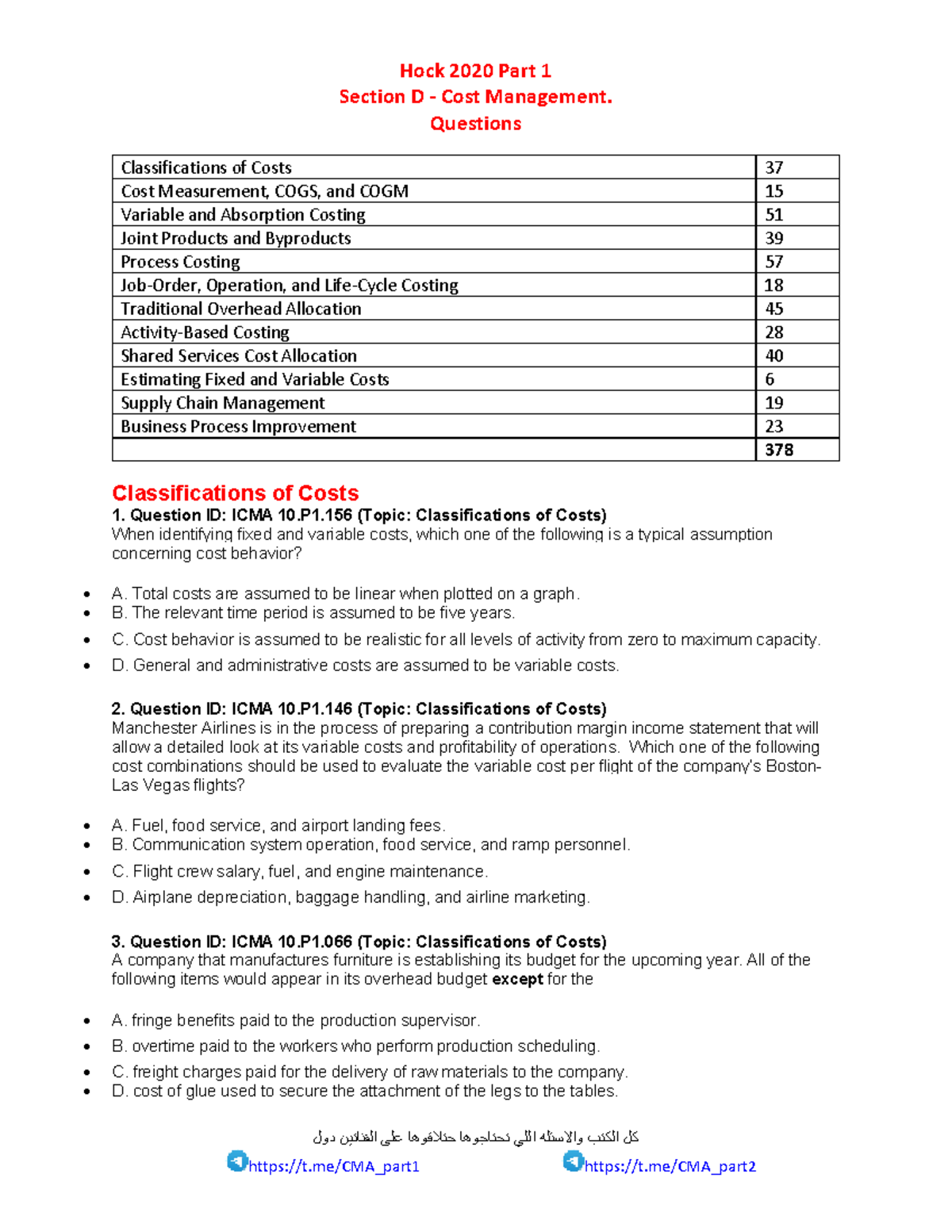 Cost Managment Questions - Hock - Section D - Cost Management ...