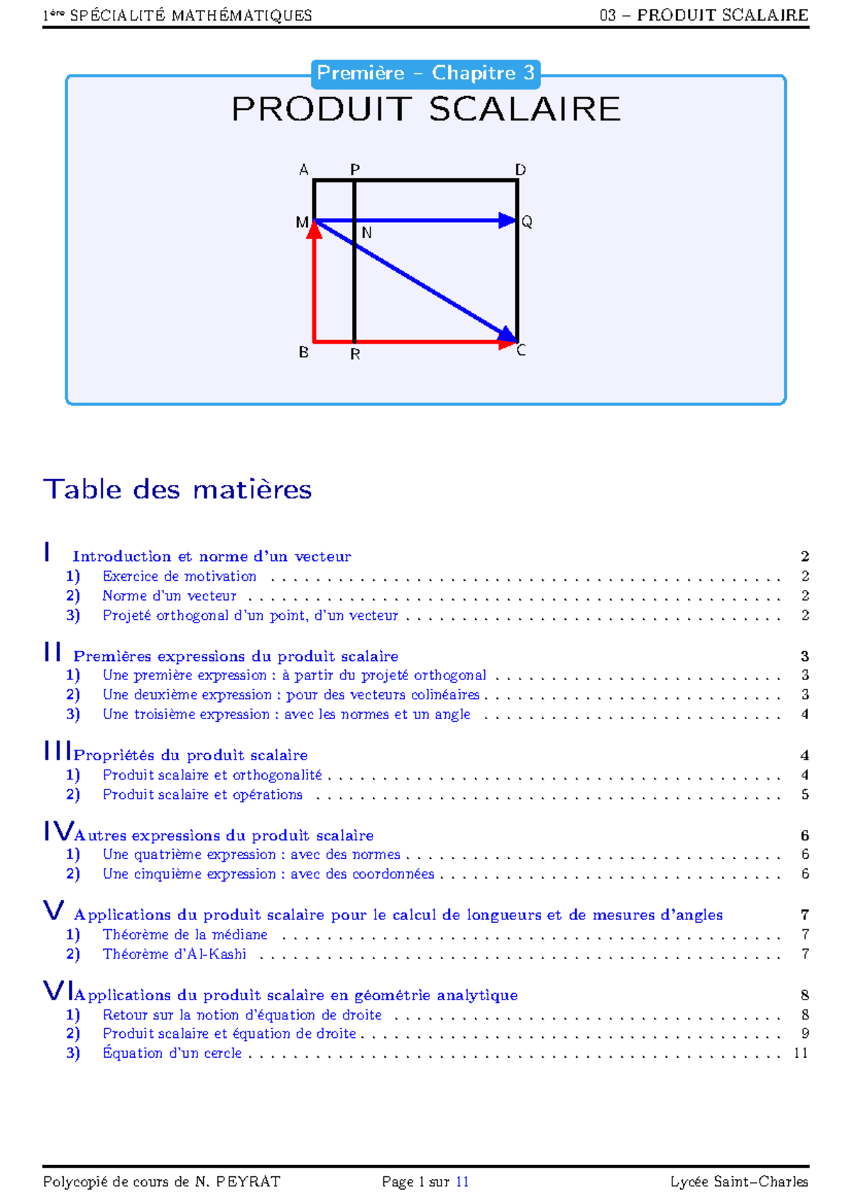 Produit Scalaire - Spécialité Maths 03: Cours & Exercices Complets ...