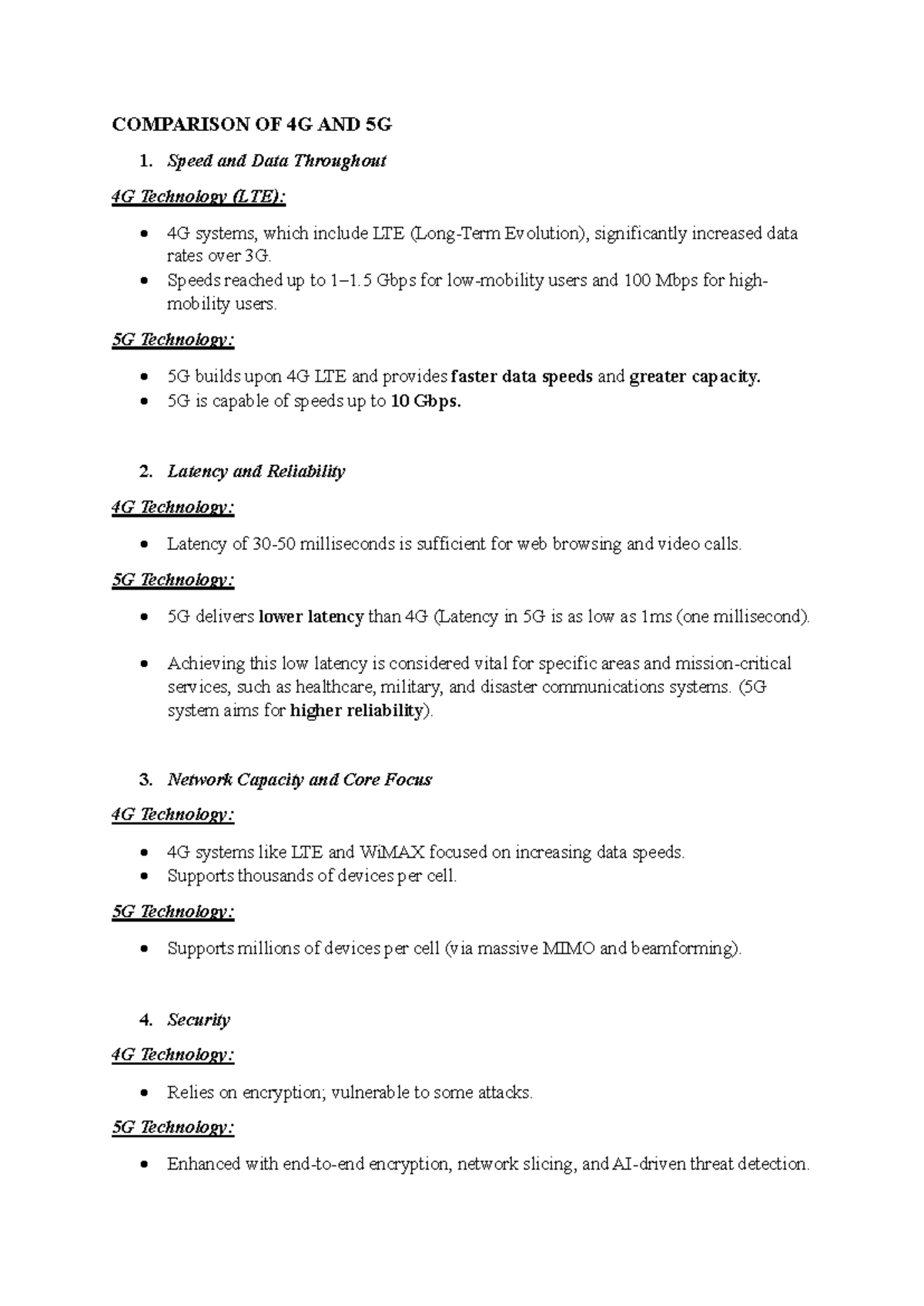 Networks 512: End of Semester 2 Study Notes on 4G vs 5G and Networking ...