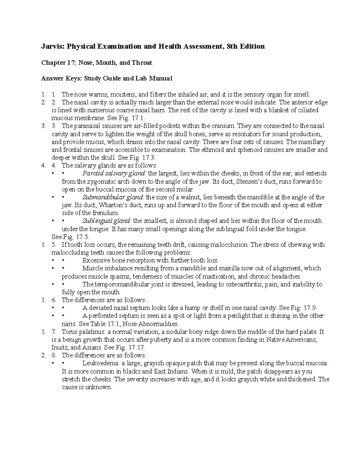 Chapter 17- Nose, Mouth, and Throat - Jarvis: Physical Examination and ...