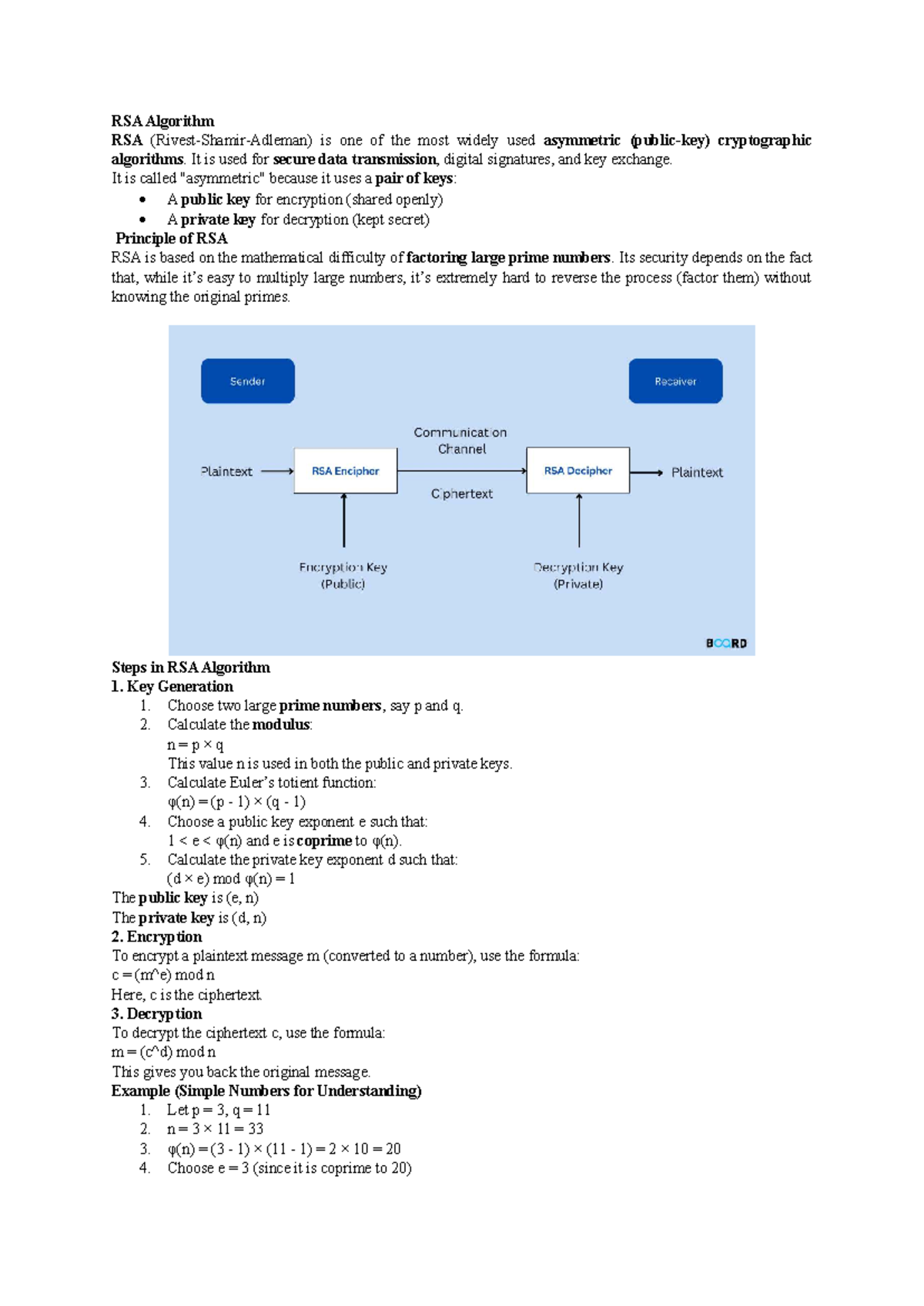 RSA Algorithm Overview and Steps for Key Generation - Studocu