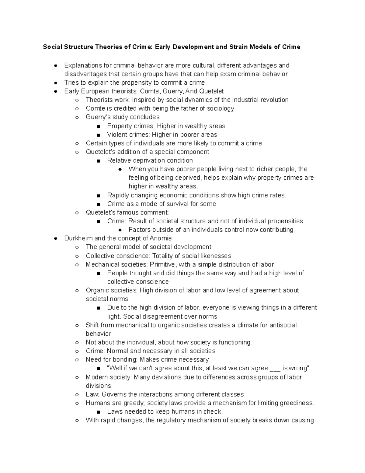 Chapter 8 Criminology - Social Structure Theories of Crime: Early ...